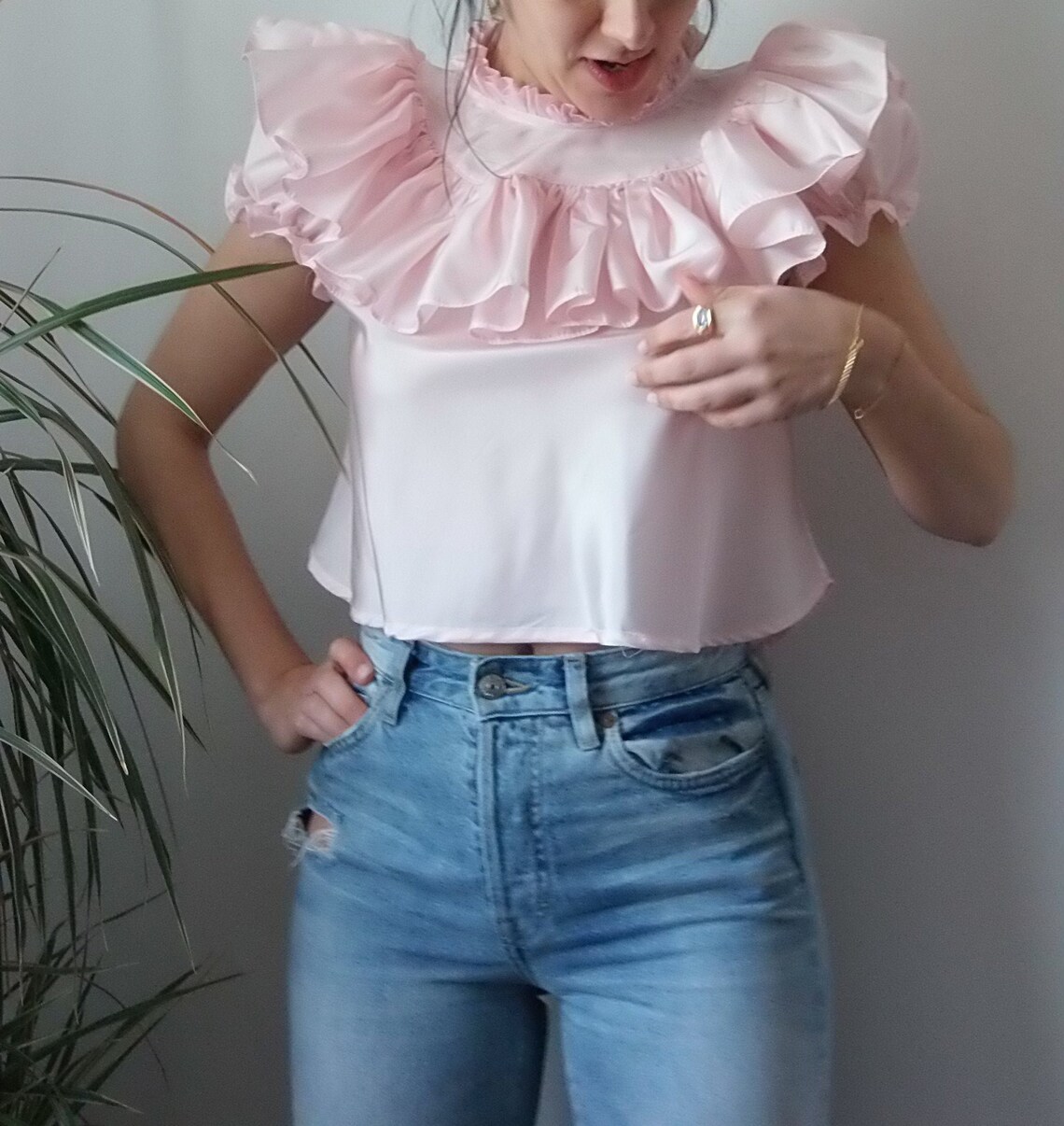 Handmade Pink Taffeta Ruffles Crop Top / Baby Pink Ruffle - Etsy