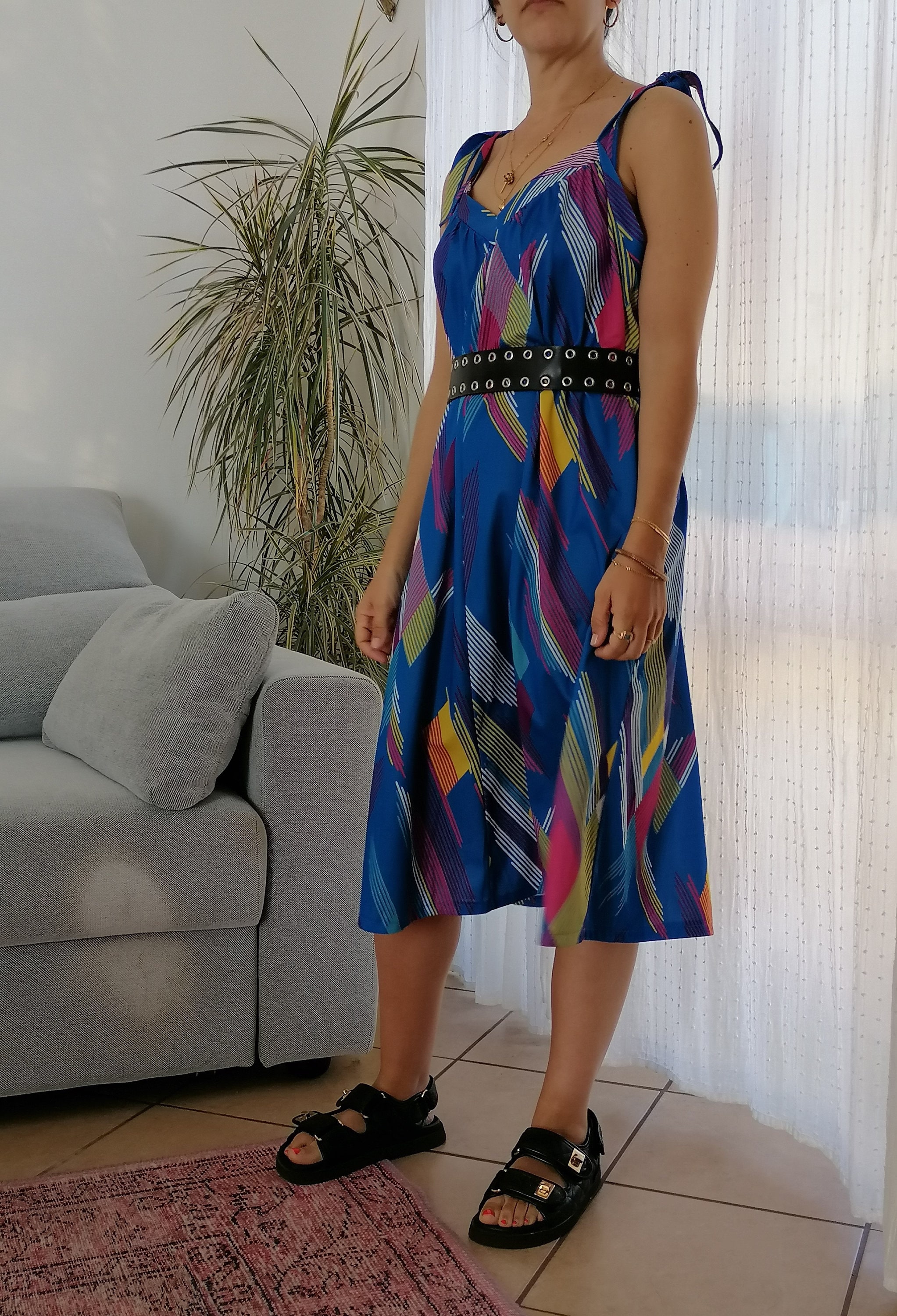 Vintage Cobalt Blue House Dress / 80's Primary Colors Adjustable Straps ...