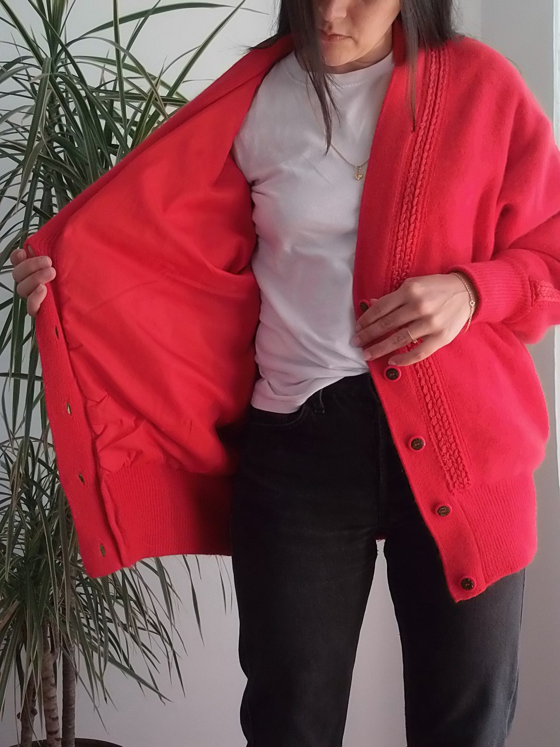 Vintage angora and lambswool red bomber cardigan / 80's | Etsy