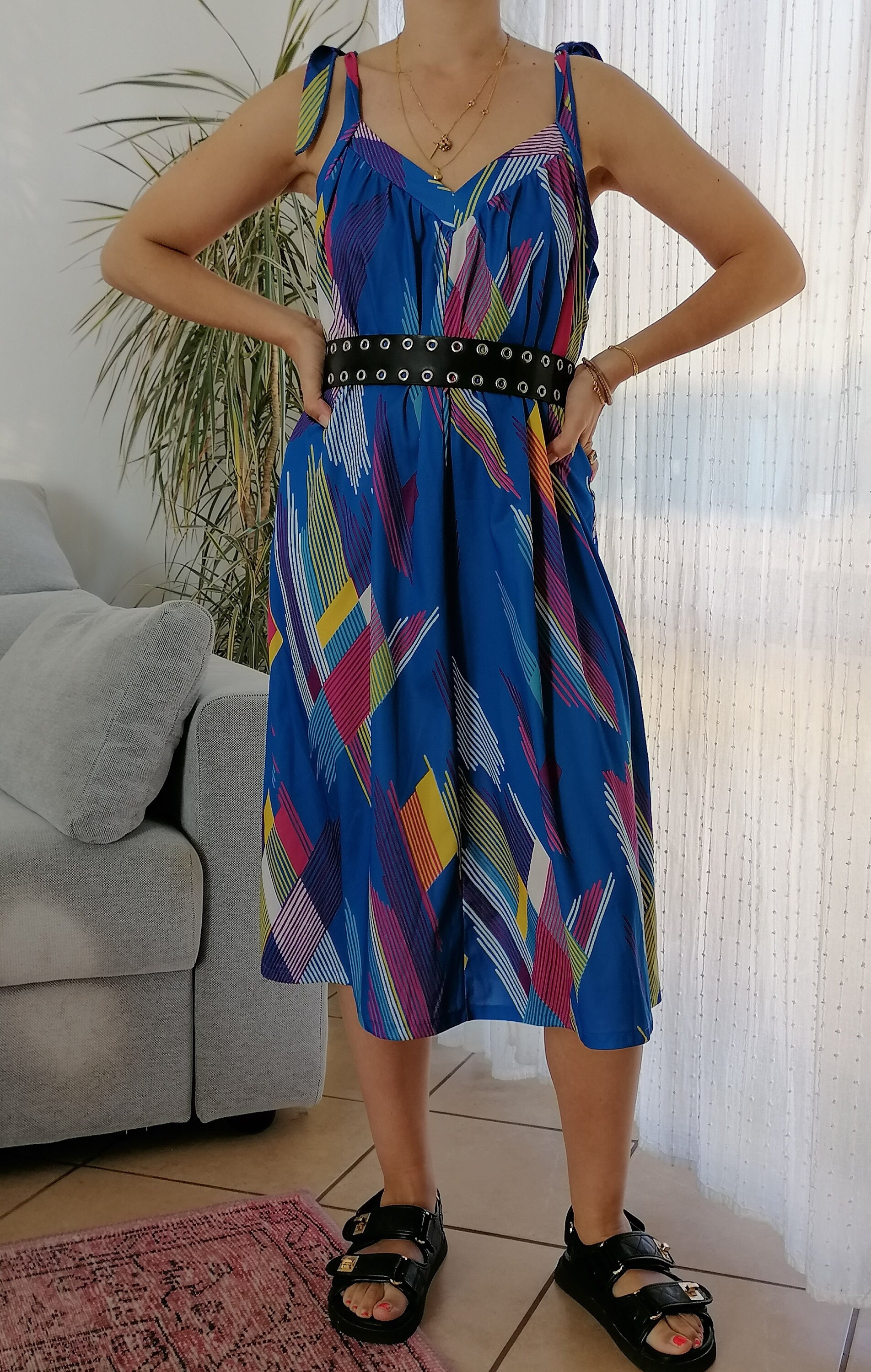 Vintage Cobalt Blue House Dress / 80's Primary Colors Adjustable Straps ...