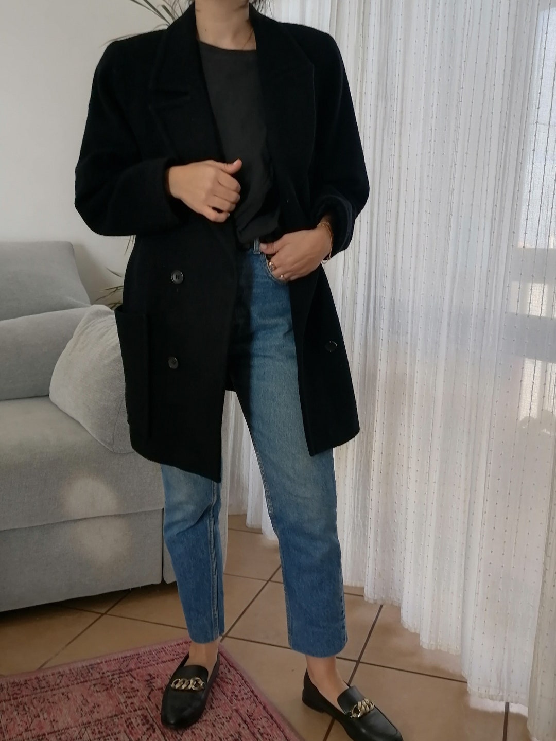 Vintage 100% Wool Oversize Shoulder Pads Coat / 80's Black Blazer ...