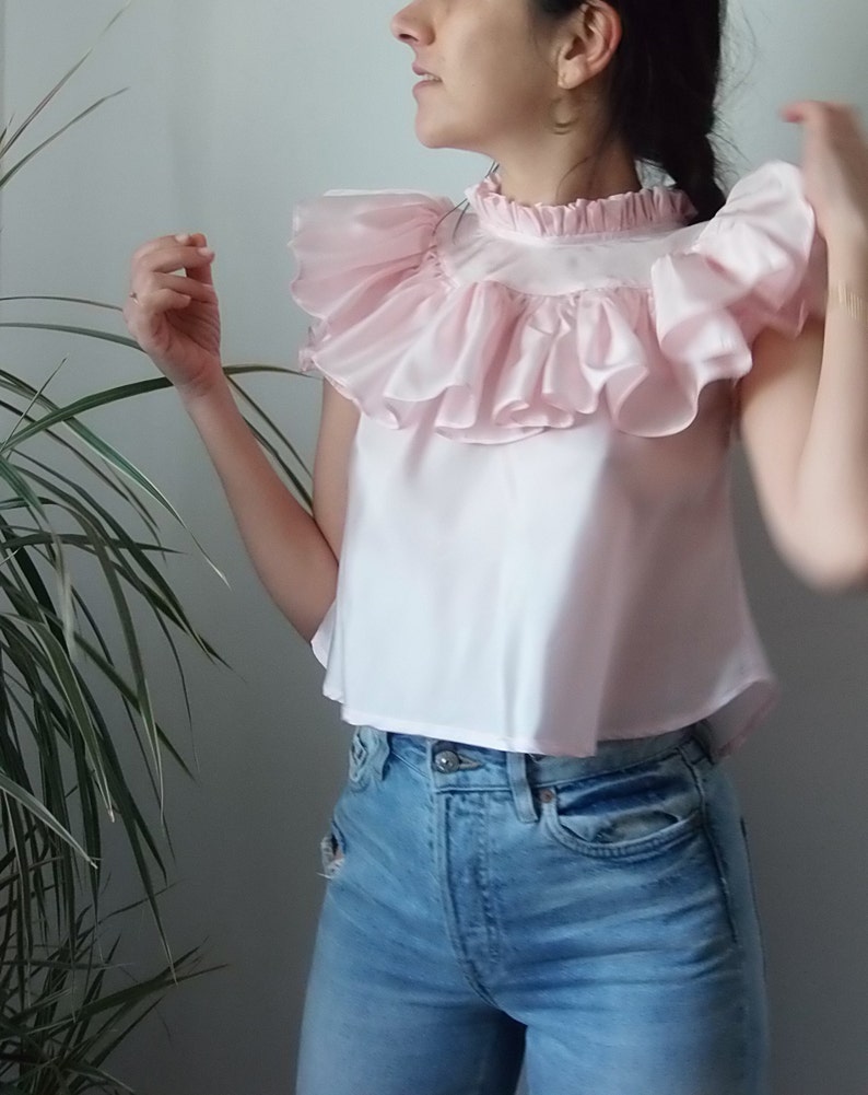 Handmade Pink Taffeta Ruffles Crop Top / Baby Pink Ruffle - Etsy