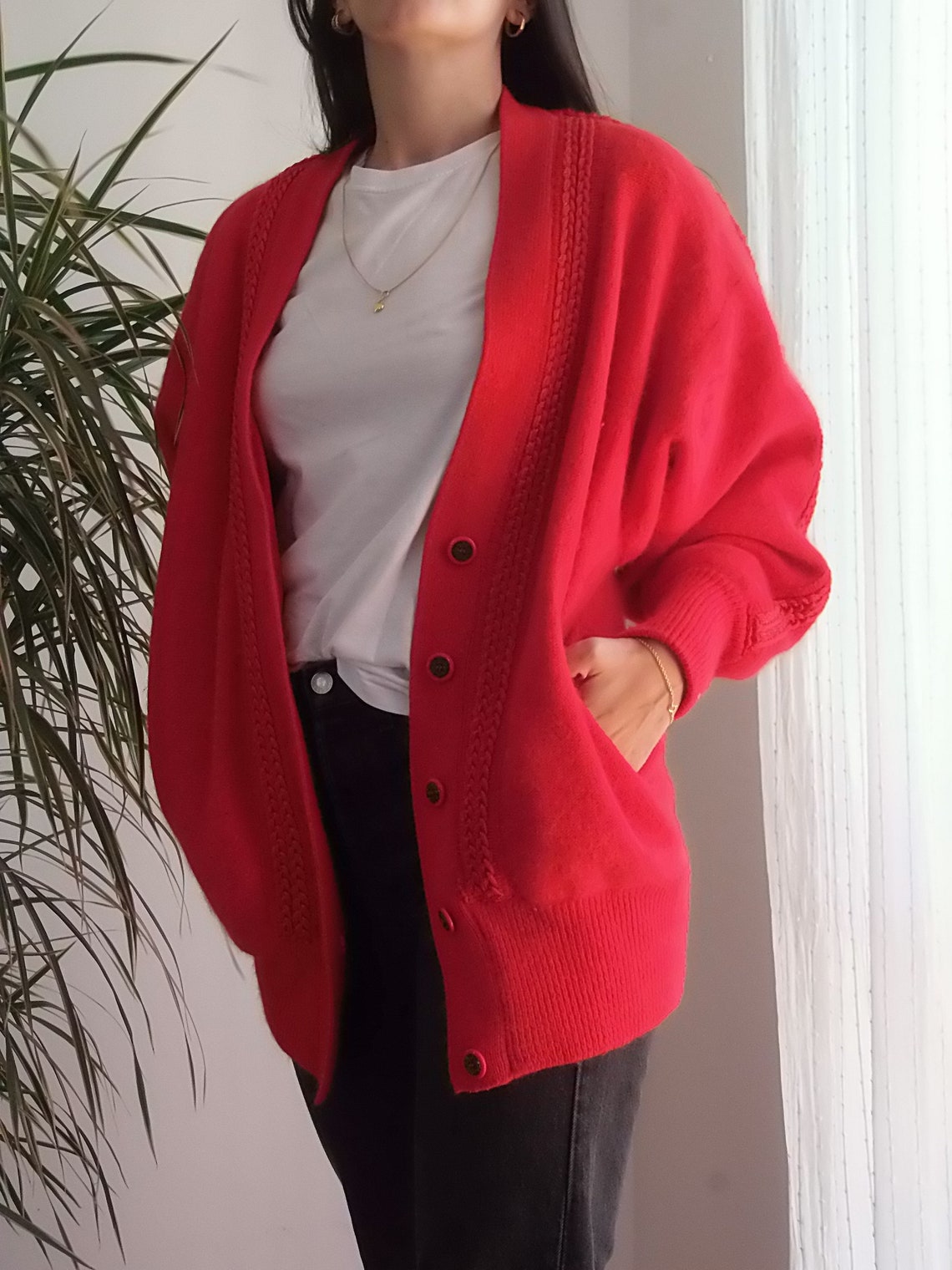 Vintage Angora and Lambswool Red Bomber Cardigan / 80's Angora Bright ...