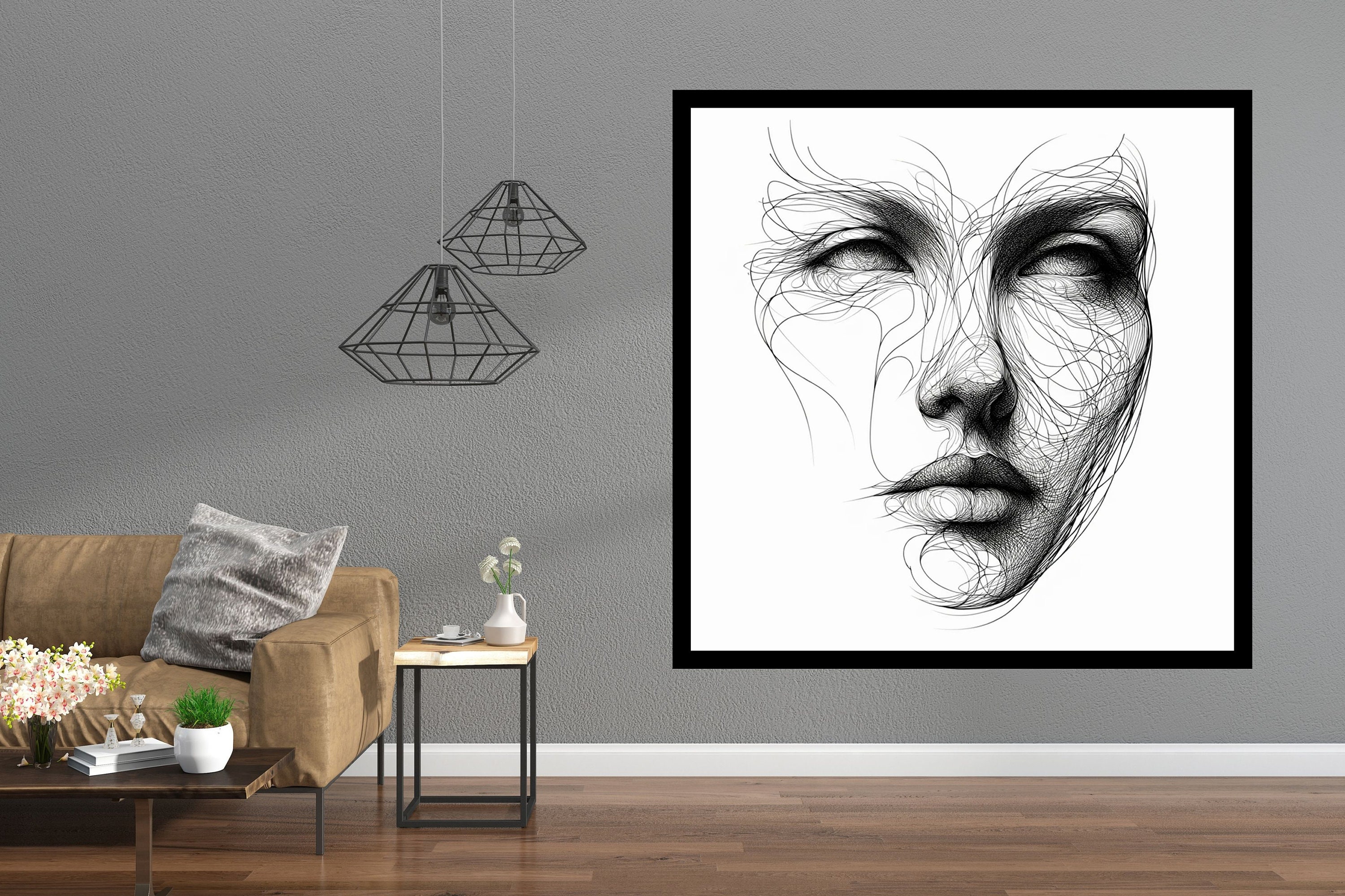 Woman Line Art Drawing Print Minimalist Feminine One Line Wall Home