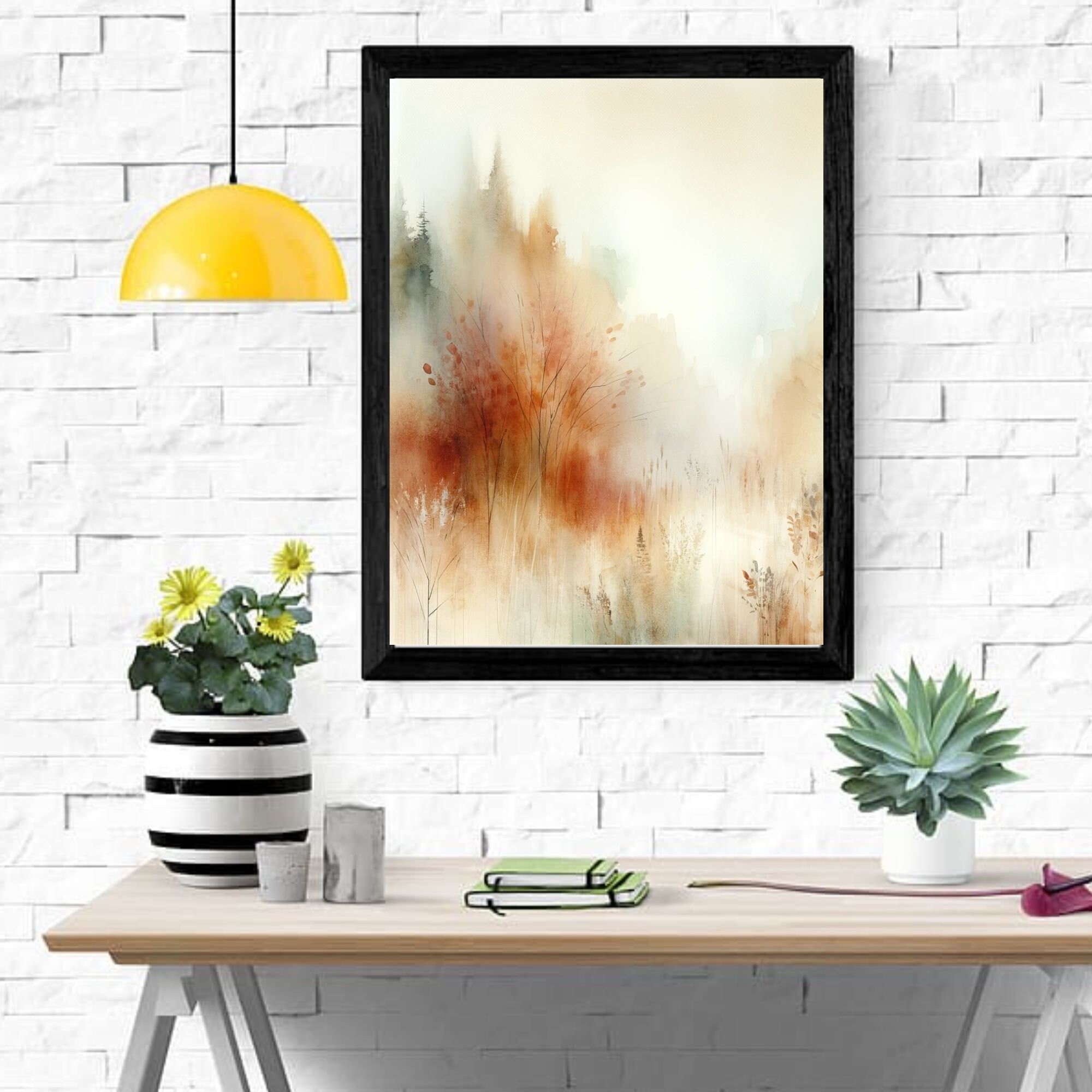 Watercolor Painting, Autumn, Brook, Floral Landscape, Home Decor, Wall ...