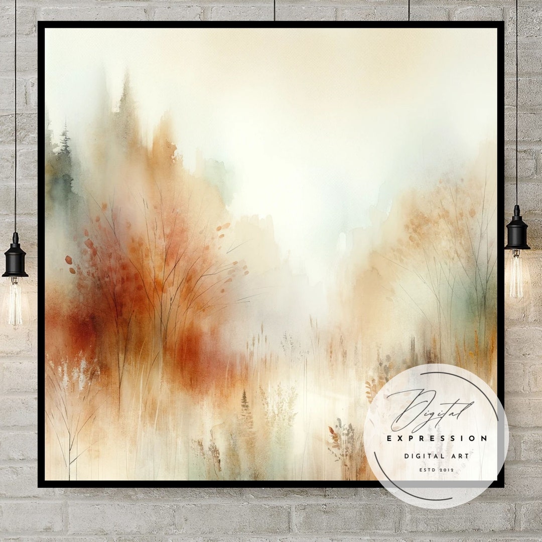 Watercolor Painting, Autumn, Brook, Floral Landscape, Home Decor, Wall ...