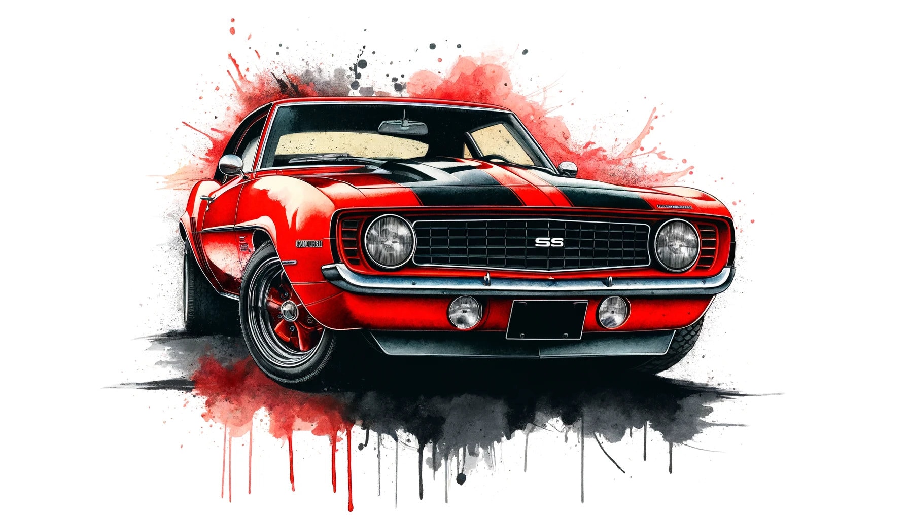 Vintage 1969 Chevrolet Camaro SS Art Print - Red Watercolor Splash ...