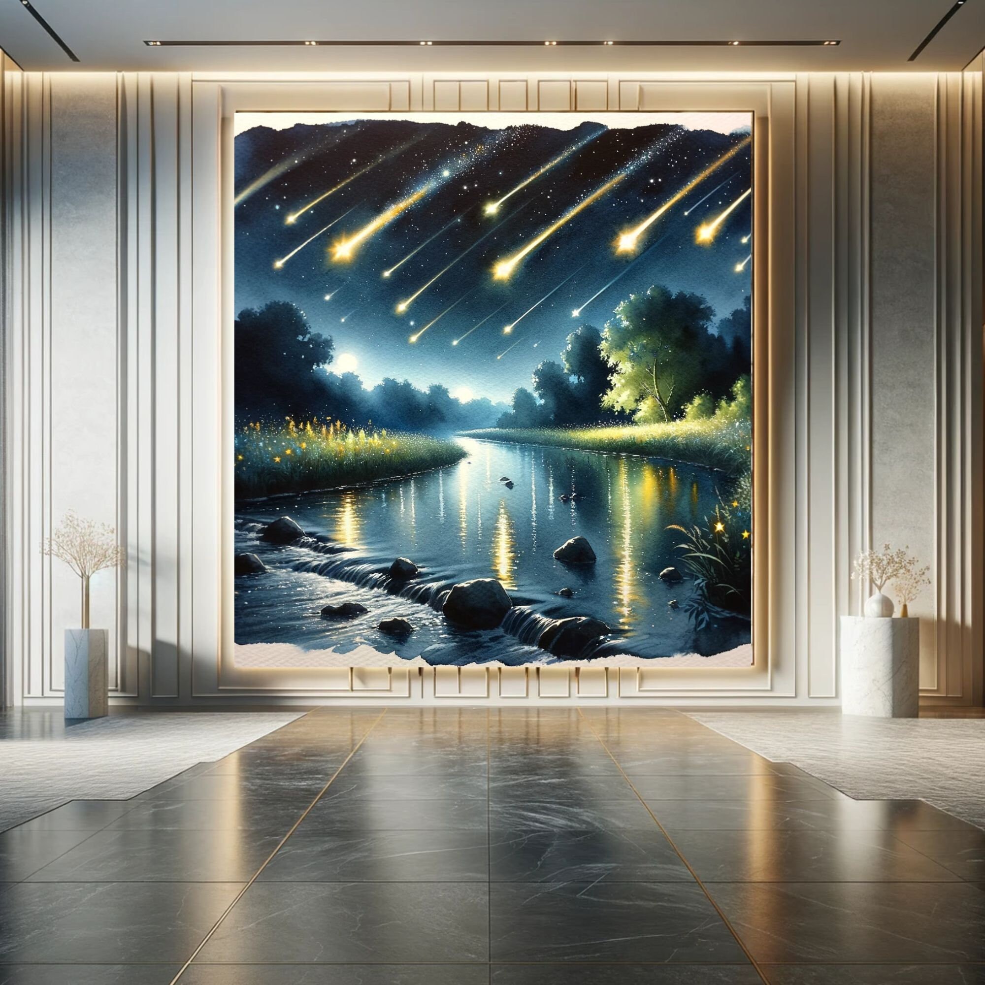 Shooting Stars Painting in Watercolor, Giclee' Print, Night Sky ...