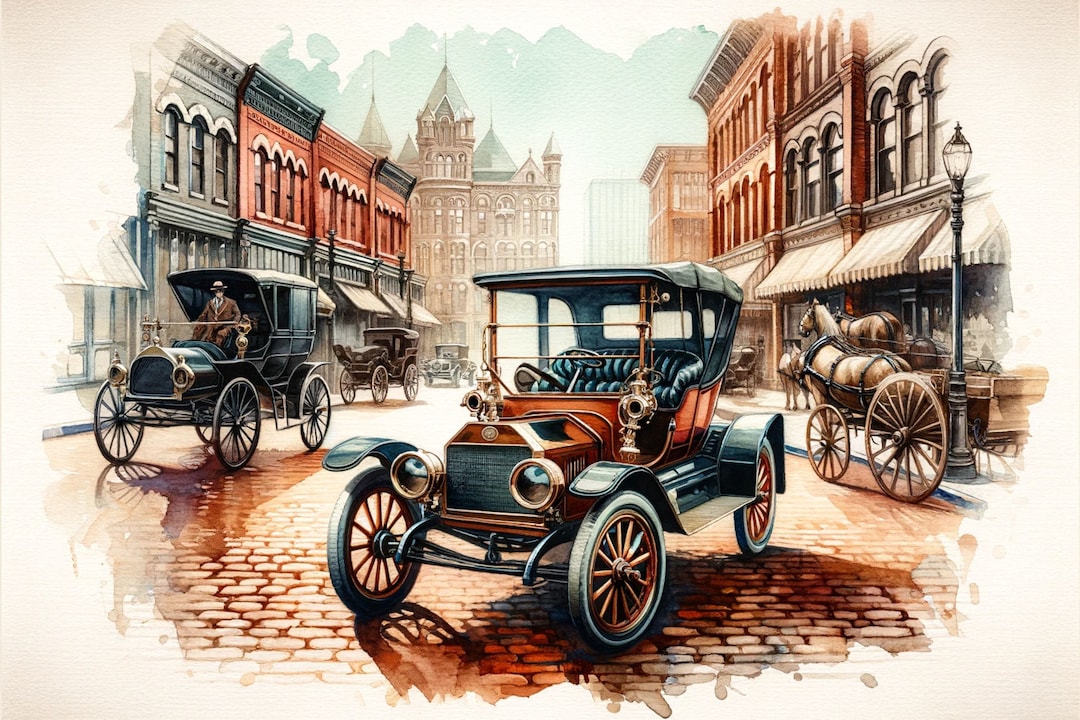 Dawn of the Modern Era: Early 20th-century Streets in Watercolor Style ...