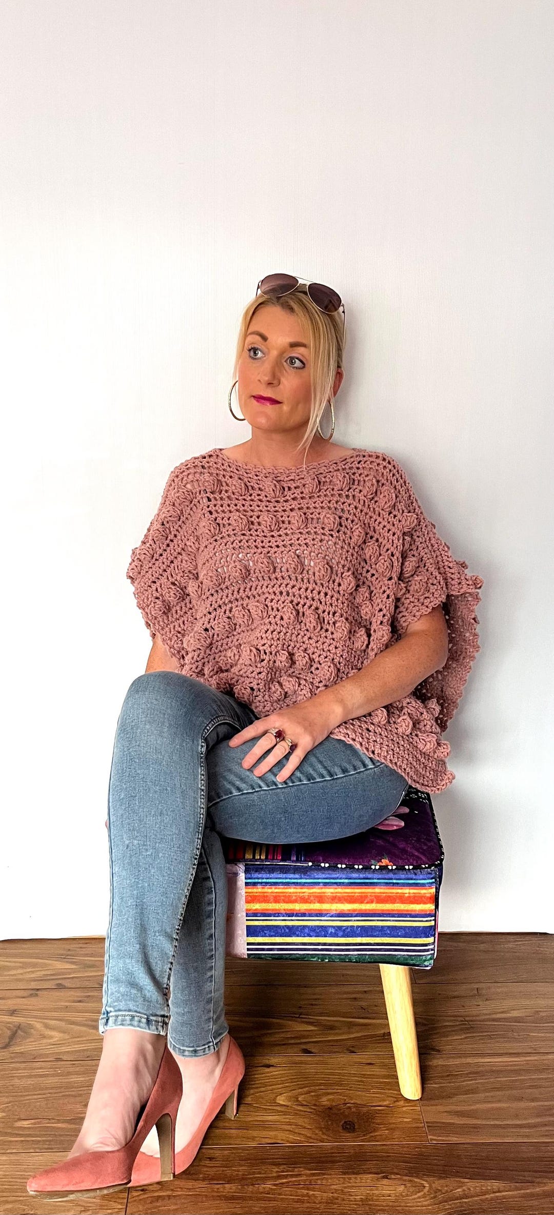 Oversized Popcorn Poncho Pattern for Women, Flower Poncho Top Pdf ...