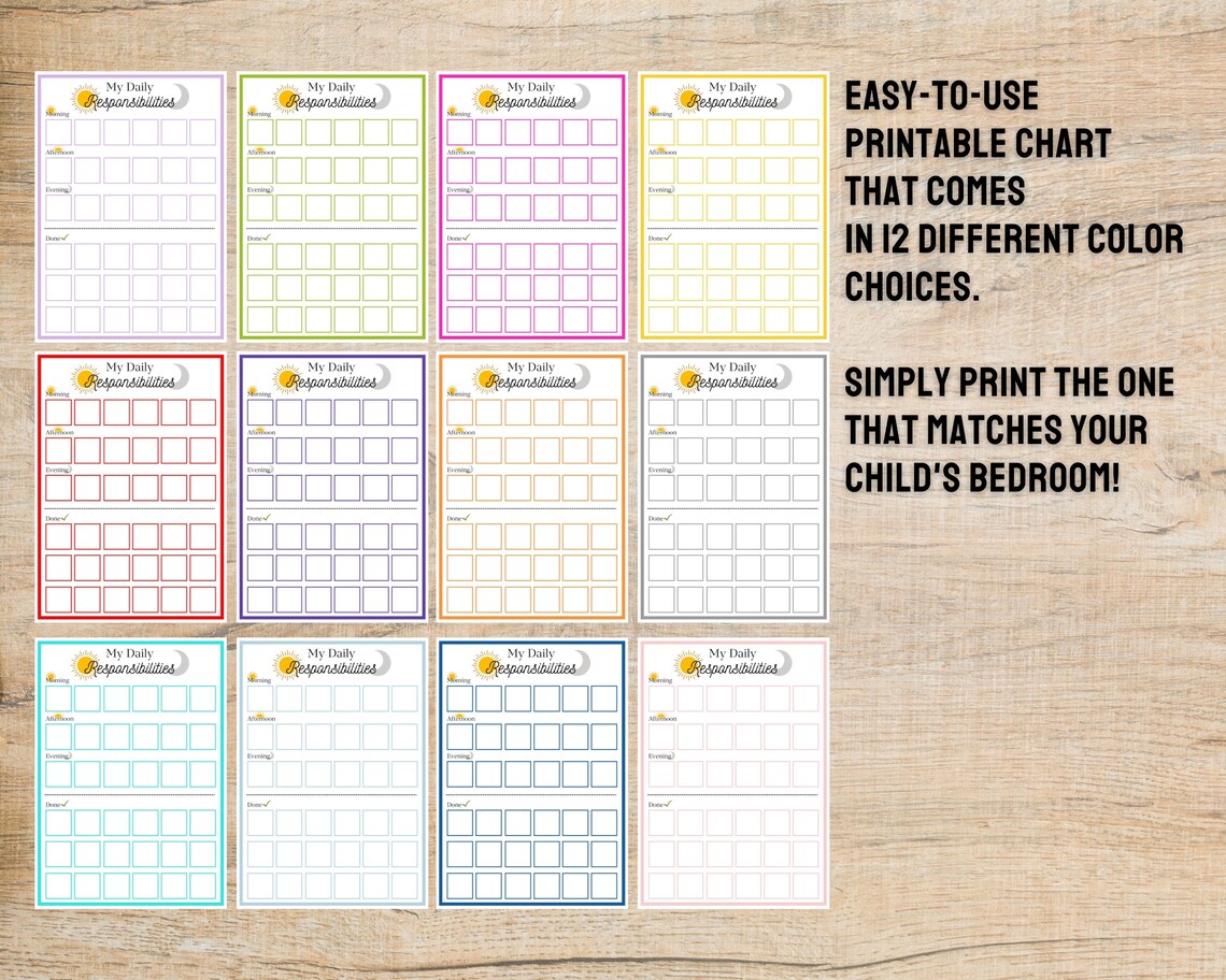 Kids Daily Responsibilities Chart Chore Chart Printable - Etsy