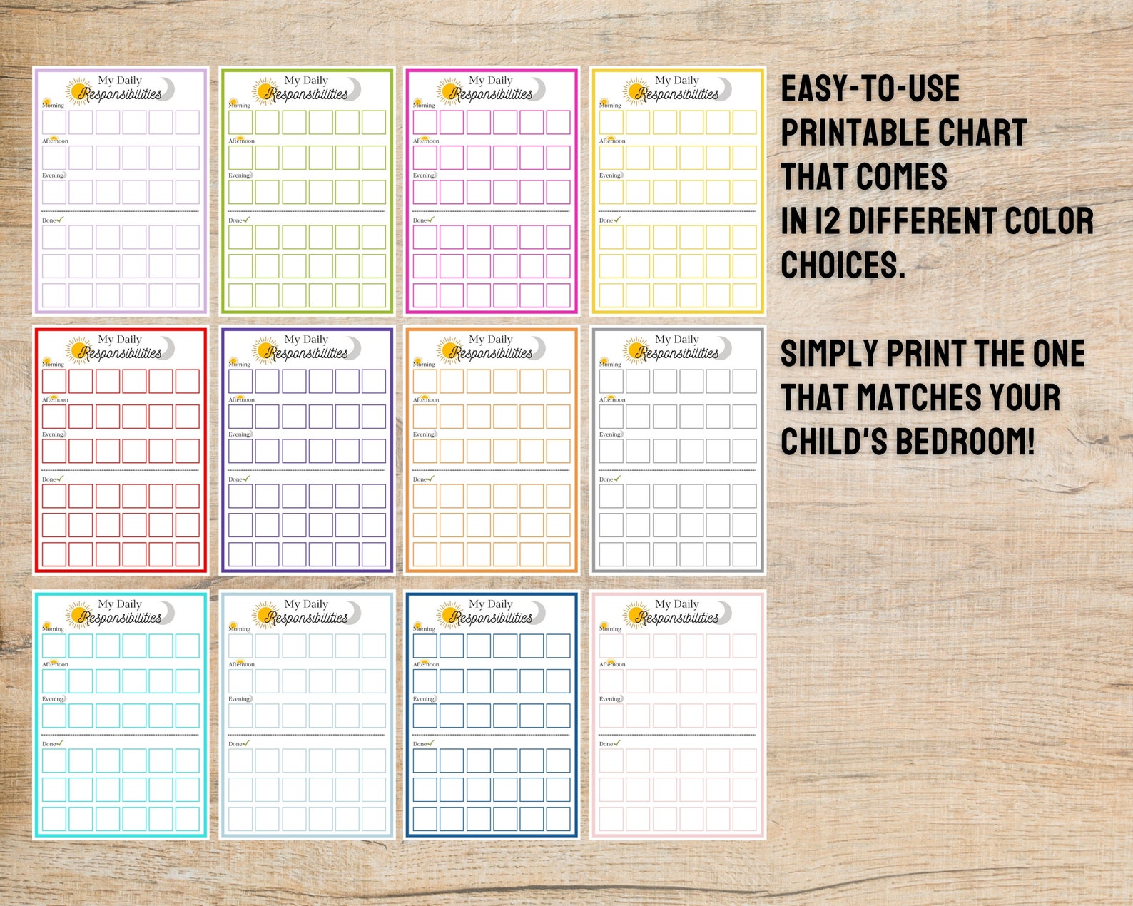 Kids Daily Responsibilities Chart Chore Chart Printable - Etsy