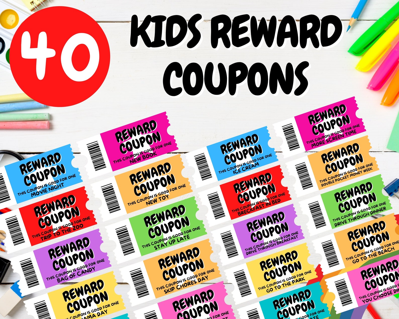 PRINTABLE REWARD COUPON Reward Ticket Rainbow Clipart - Etsy