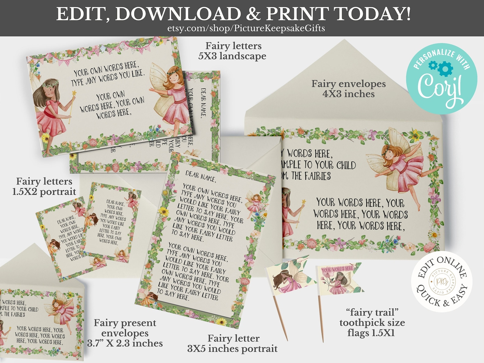 Fairy Letters, From a Fairy, INSTANT EDITABLE. Fairyland, Fairies for ...