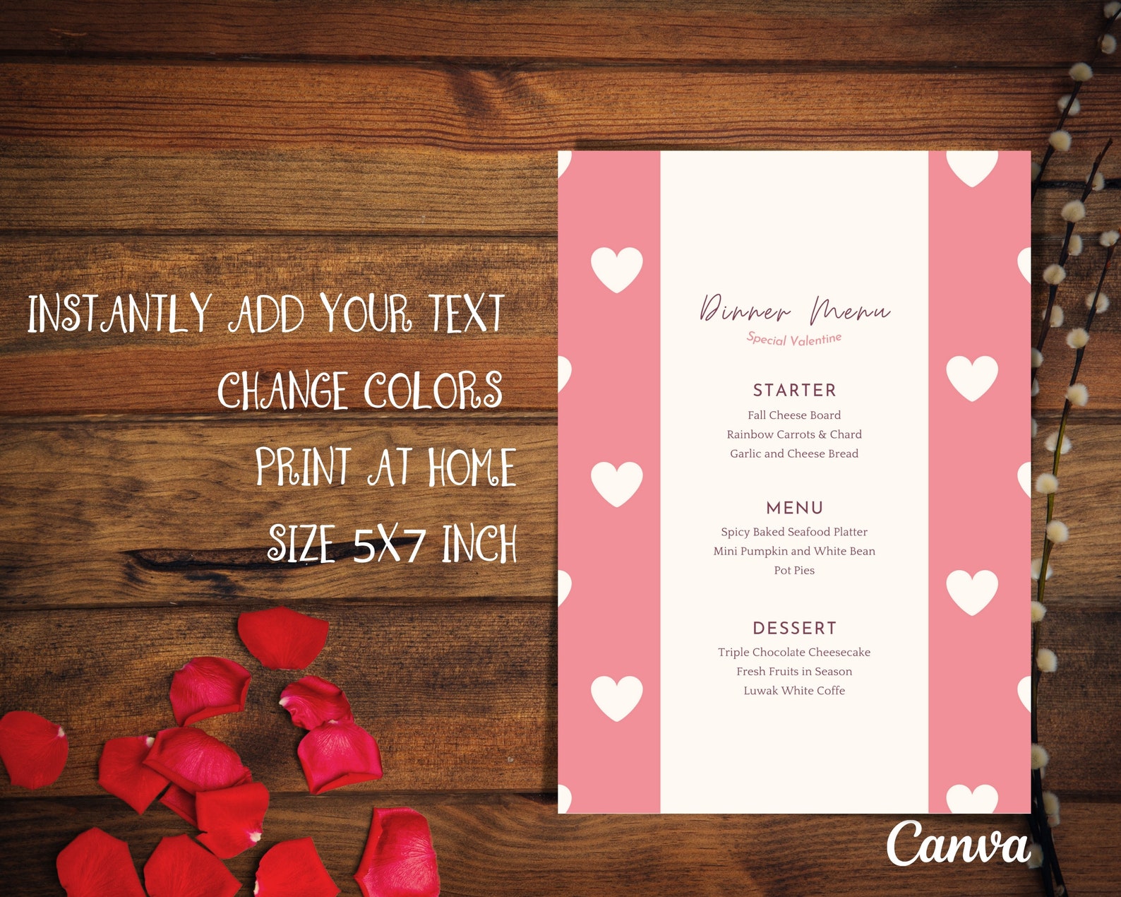 Valentine's Menu Template Printable Valentine's Day - Etsy