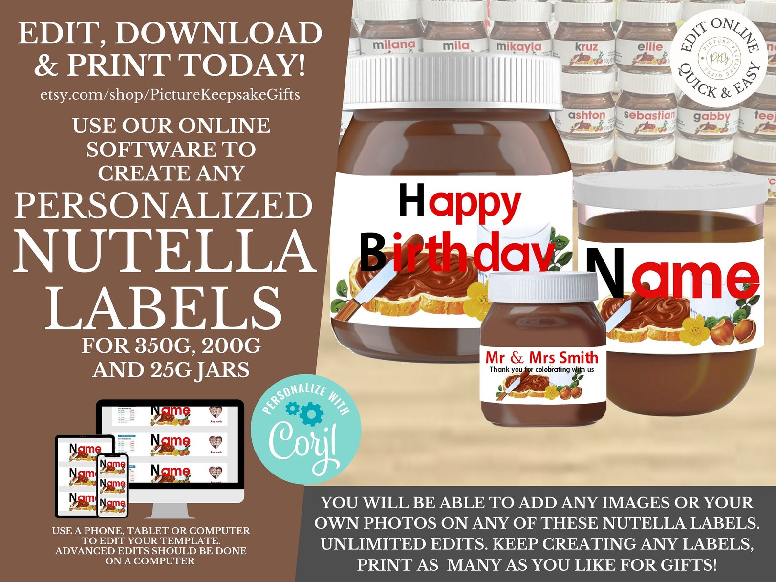 Personalised Nutella Jar Label Digital File Nutella Label - Etsy Singapore