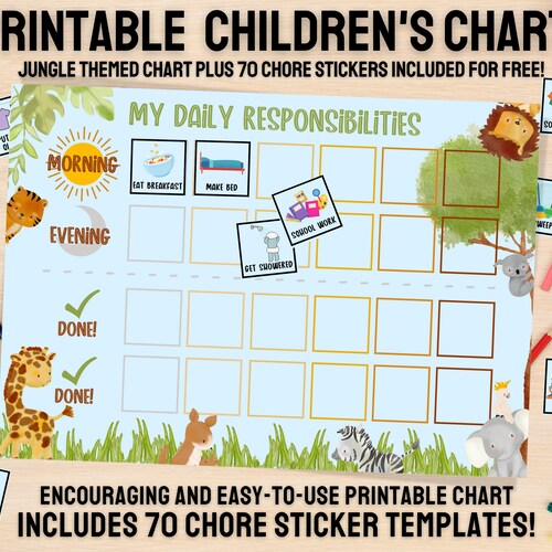 Kids Daily Responsibilities Chart Chore Chart Printable - Etsy