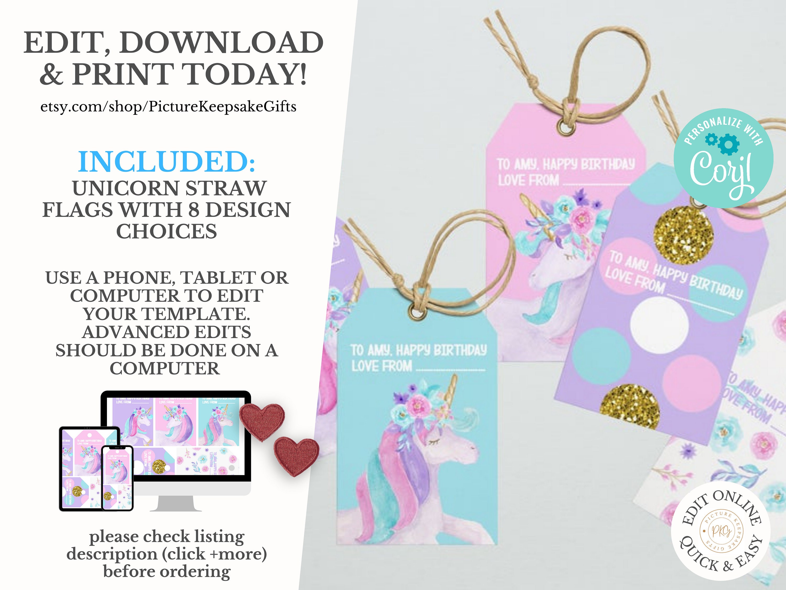 UNICORN Favor Tags RAINBOW Unicorn Gift Tags Unicorn - Etsy