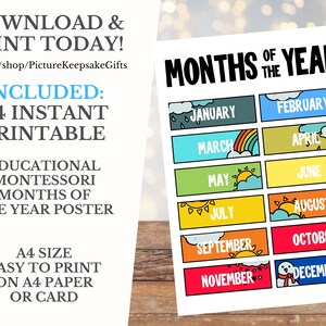Months of the Year Printable Montessori Education Poster Seasons ...