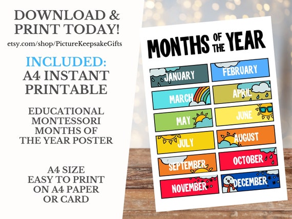 Months of the Year Printable Montessori Education Poster - Etsy