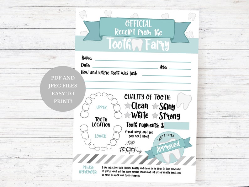 Tooth Fairy Receipt Printable Lost First Tooth Certificate - Etsy