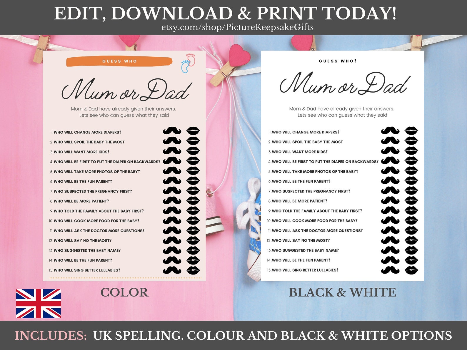 Guess Who Mom or Dad Printable Baby Shower Game Mommy or - Etsy