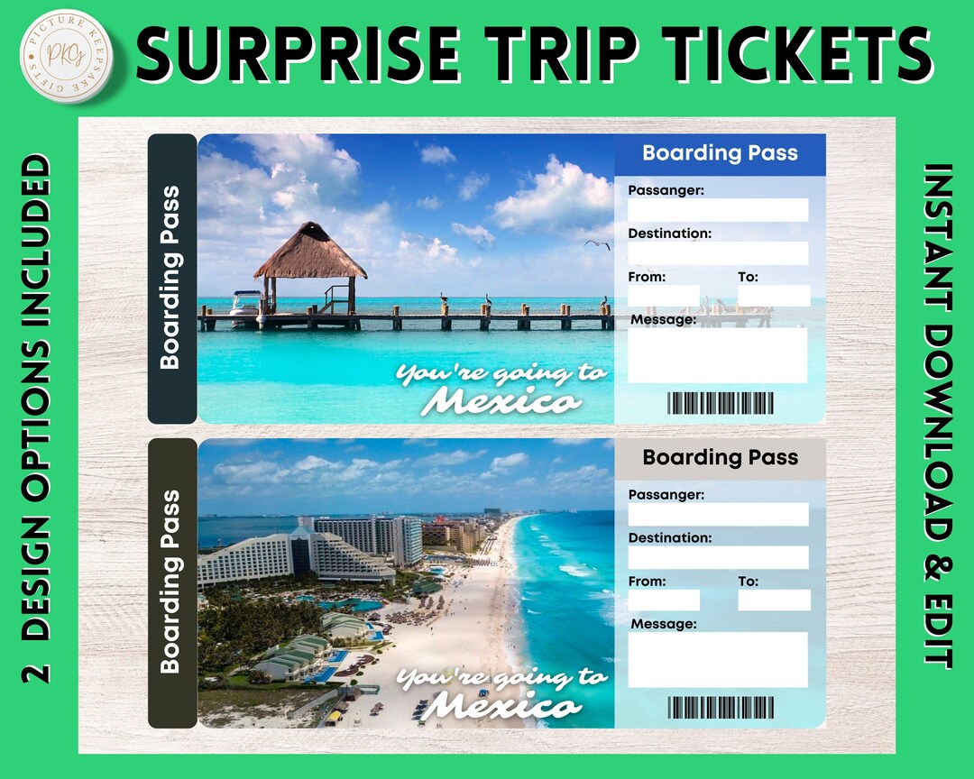 Printable MEXICO Surprise Gift Ticket MEXICO Printable Boarding Pass ...