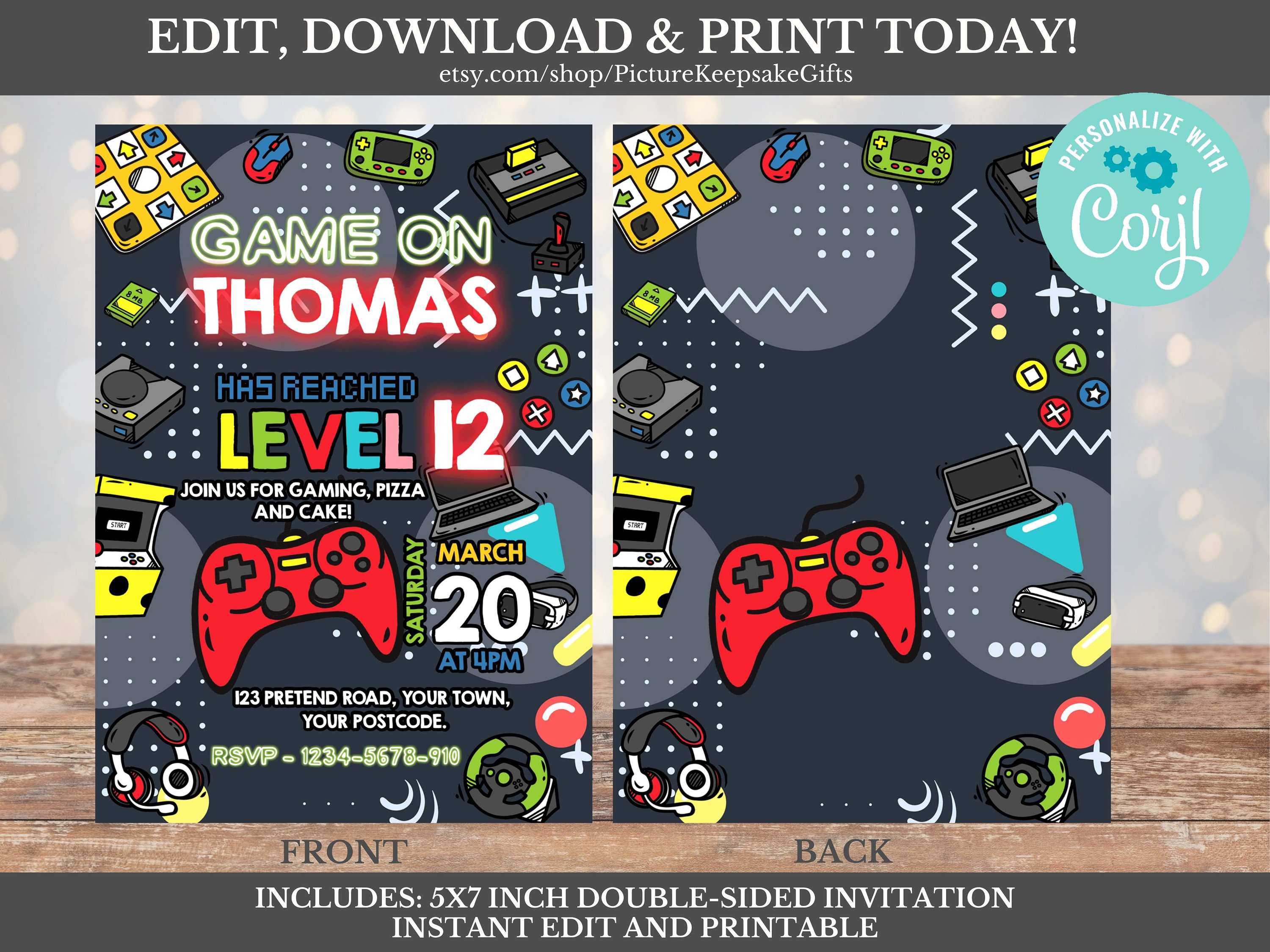 Paper Game On Party Video Game Birthday Invitation DIGITAL Editable ...