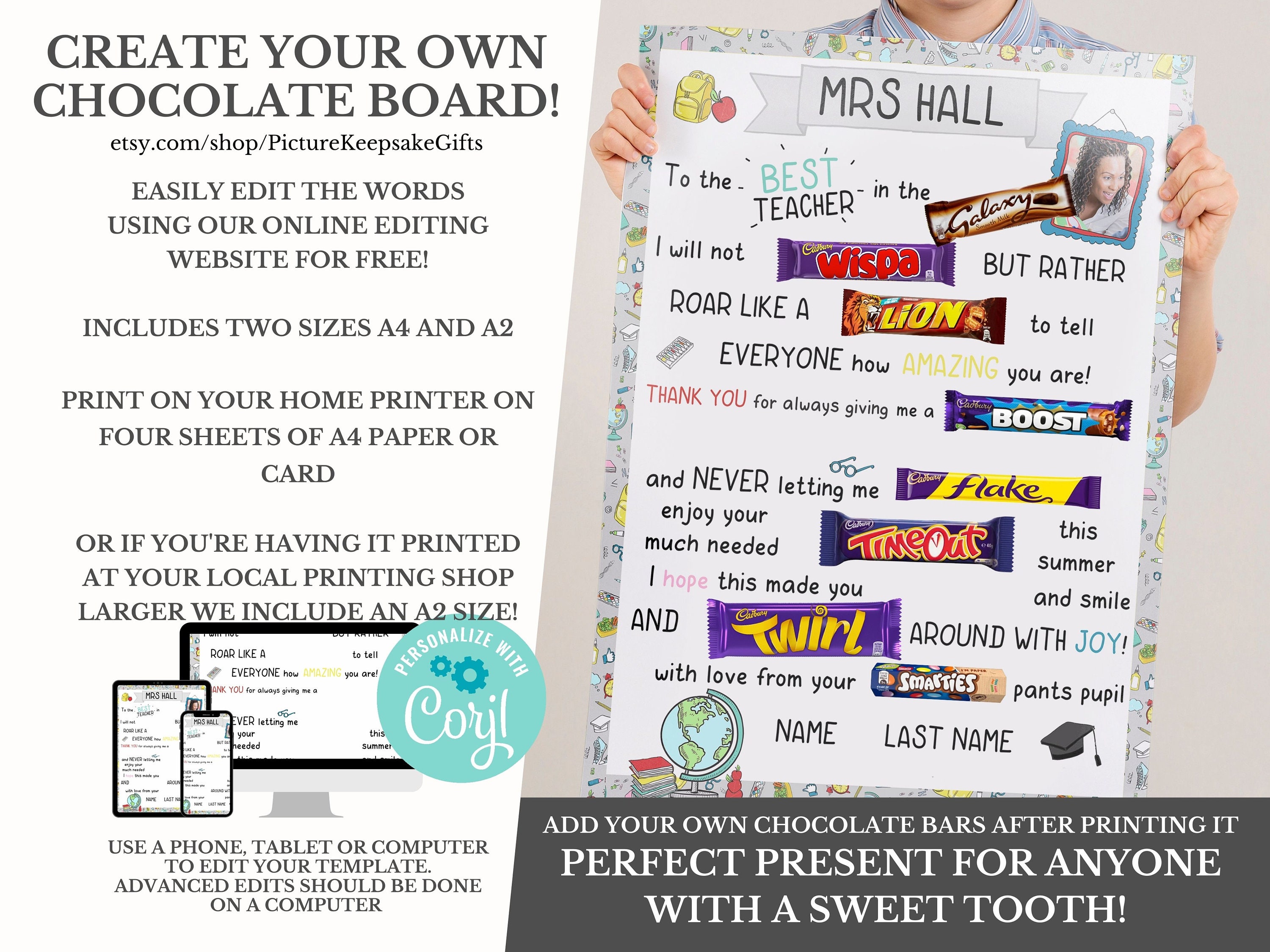 PRINTABLE Teacher Candy Bar Poster Sign Personalized Gift | Etsy