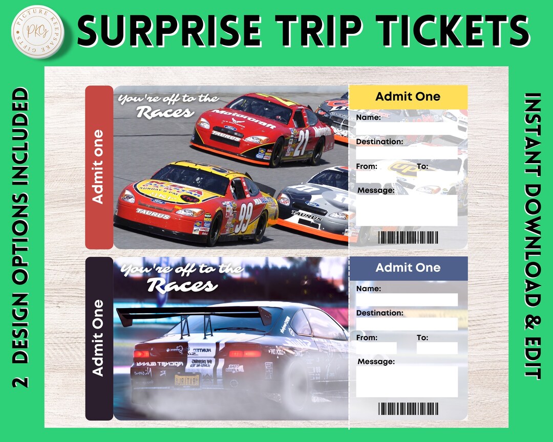 Printable Race Cars Surprise Gift Ticket Racing Printable Boarding Pass ...