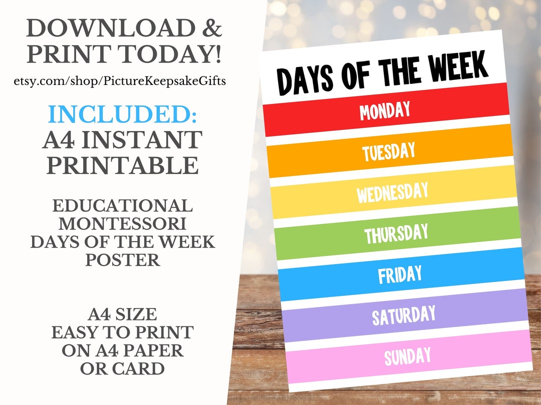 Rainbow Days of the Week Poster Nursery Art Children's Print Learning ...