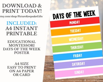 Rainbow Days of the Week Poster Nursery Art Children's Print Learning ...
