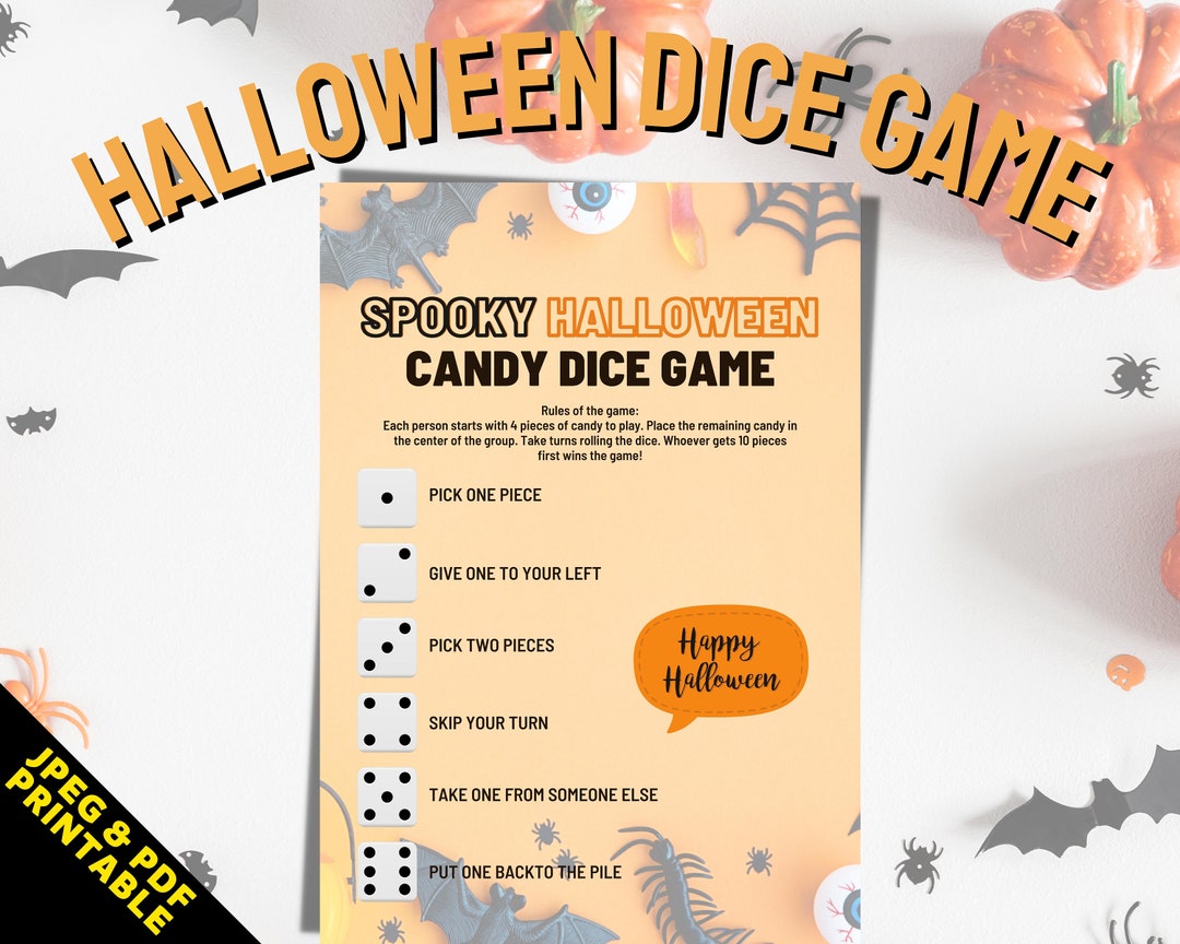 PRINTABLE Halloween Candy Dice Game, Spooky Halloween Party Game ...