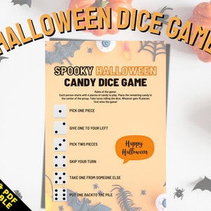 PRINTABLE Halloween Candy Dice Game, Spooky Halloween Party Game ...