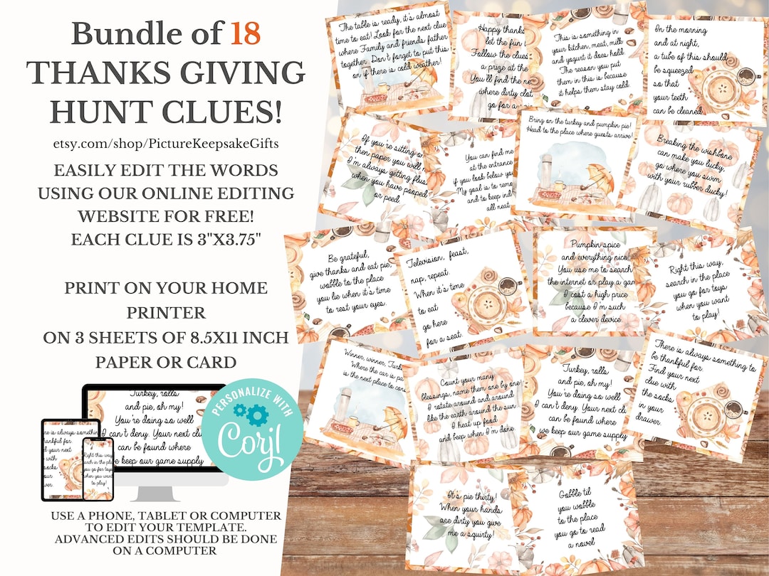 Thanksgiving Treasure Hunt Clues Thanks Giving Scavenger Hunt Clues ...