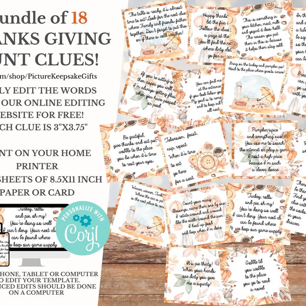 Thanksgiving Treasure Hunt Clues - Etsy