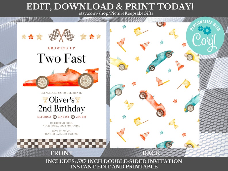 Editable Race Car Invitation Race Car Birthday Race Car | Etsy