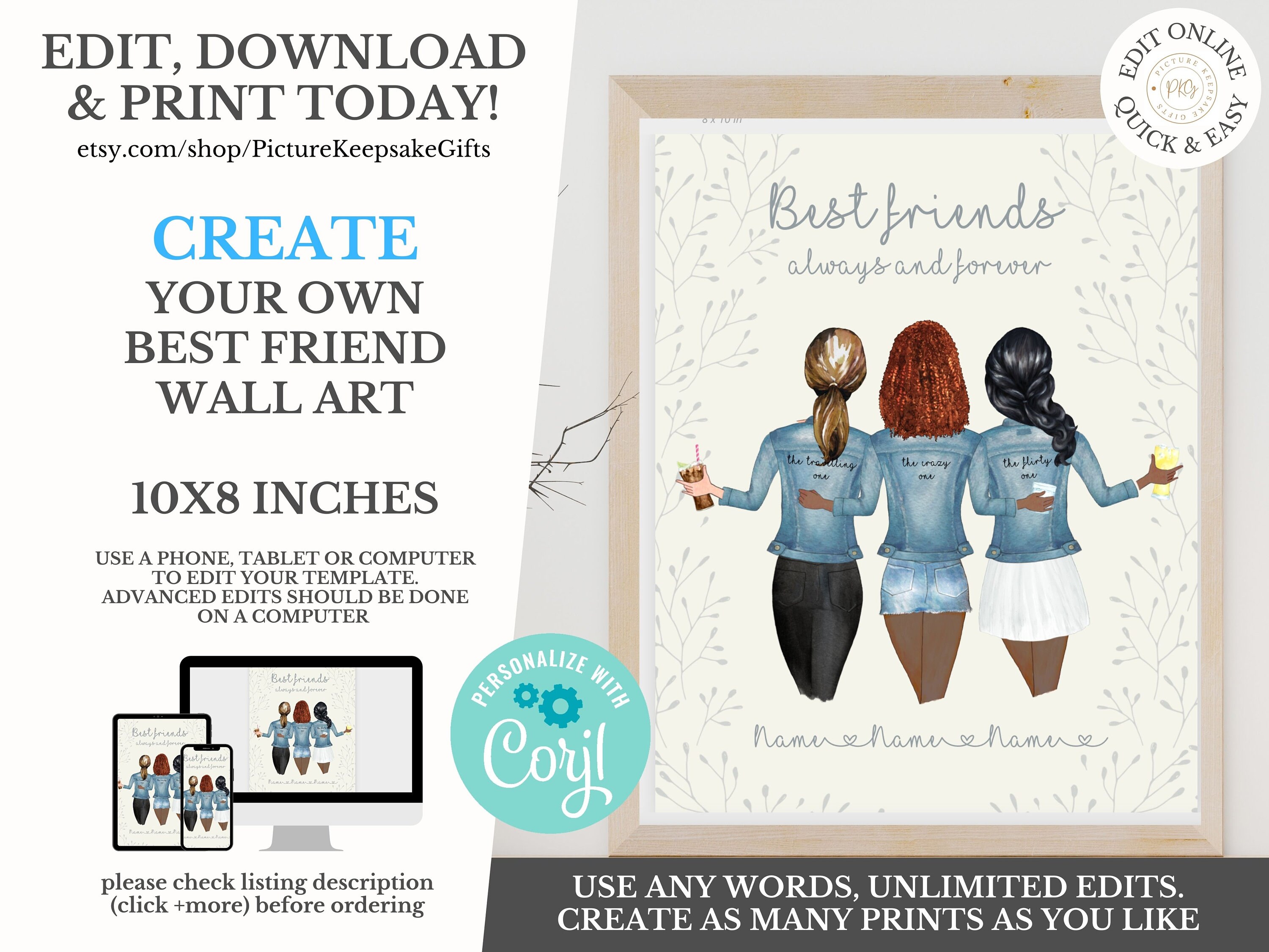 Best Friend Print Personalised Wall Art Custom Friend Prints - Etsy ...