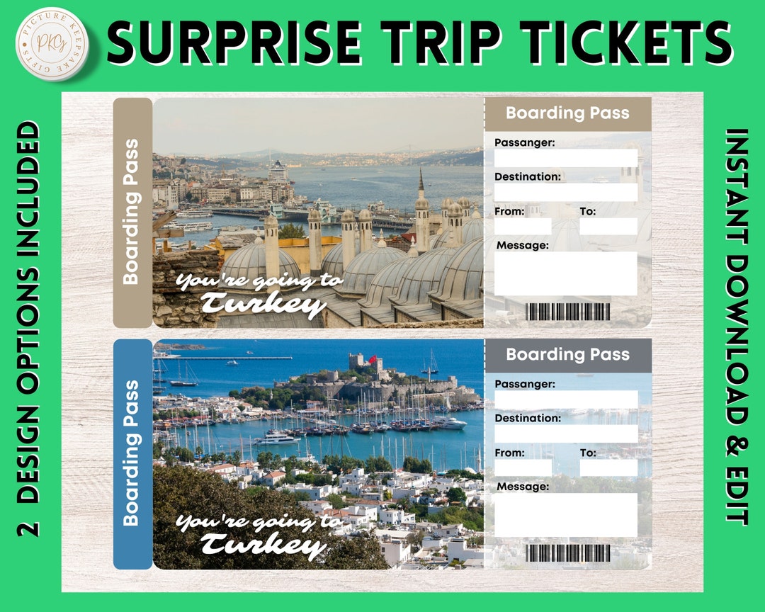 Printable TURKEY Surprise Gift Ticket TURKEY Printable Boarding Pass ...