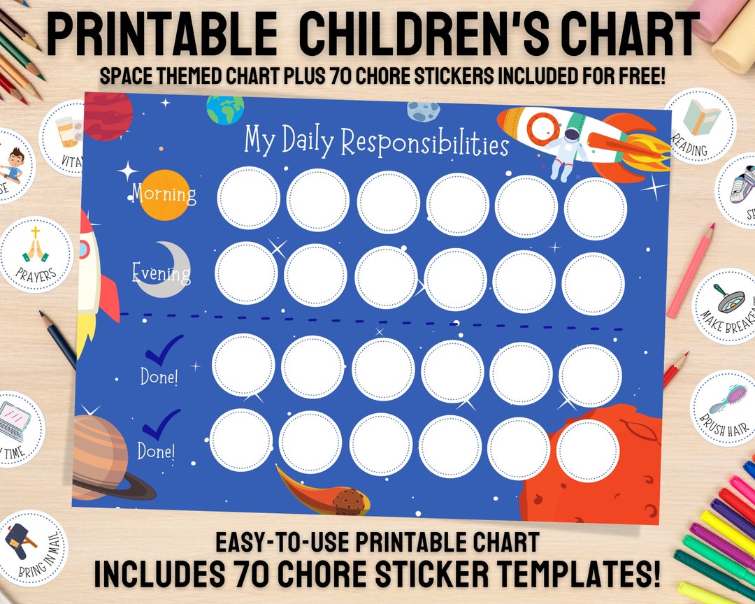 Space Kids Daily Responsibilities Chart, Chore Chart, Printable Daily ...