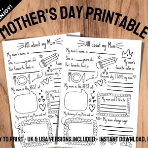 PRINTABLE Mother's Day All About My Mom Mommy Fill in the Blank ...