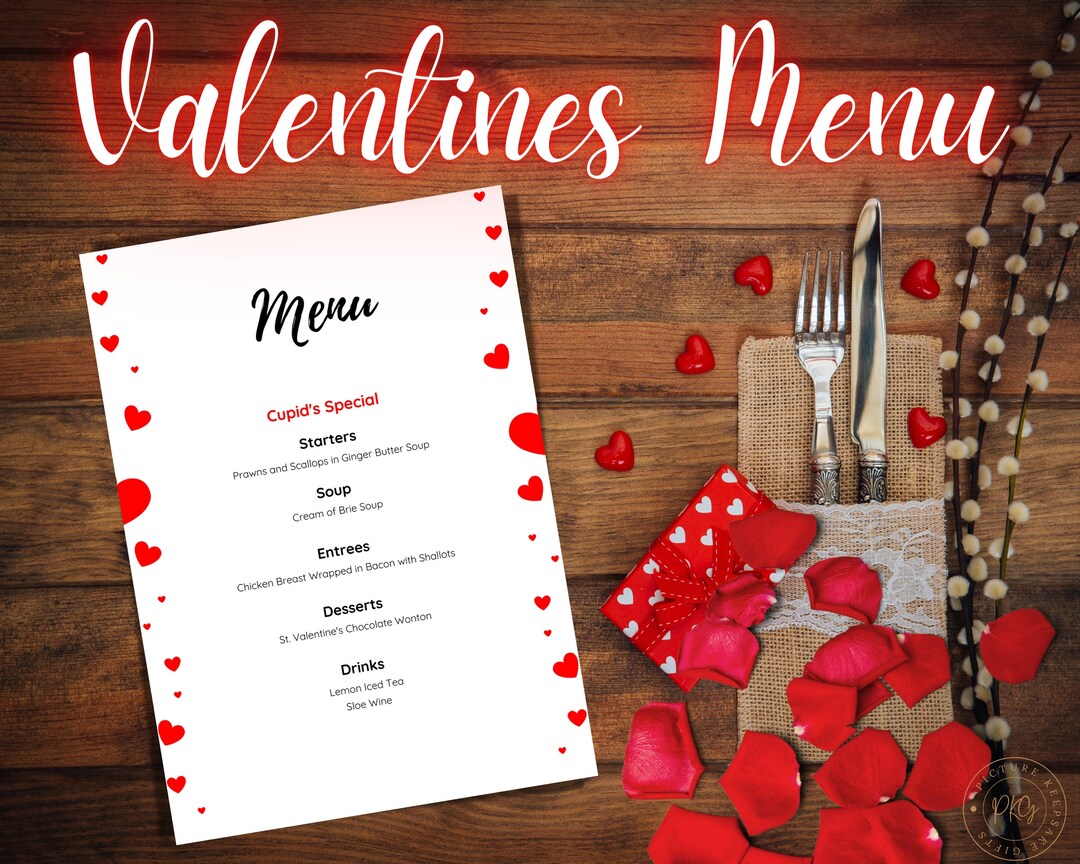 Valentine's Menu Template, Printable Valentine's Day Menu, Valentine's ...