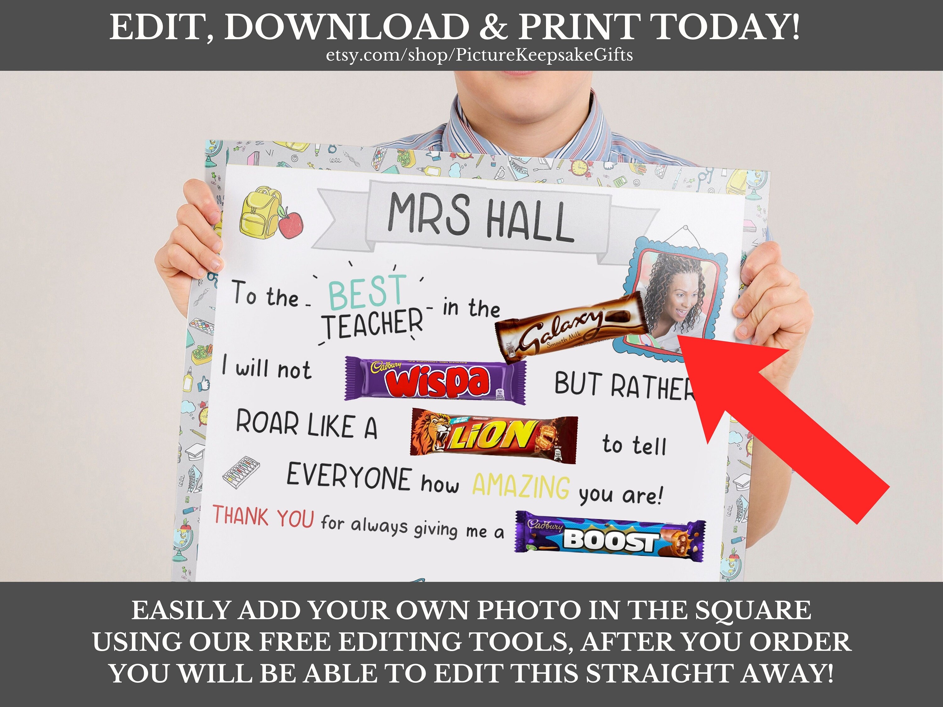Personalised Teacher Chocolate Message Board Thank You - Etsy UK