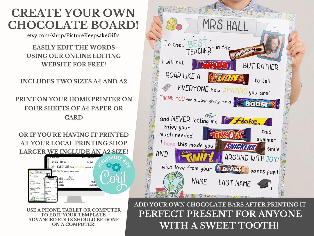 Personalised Teacher Chocolate Message Board Thank You Teacher ...