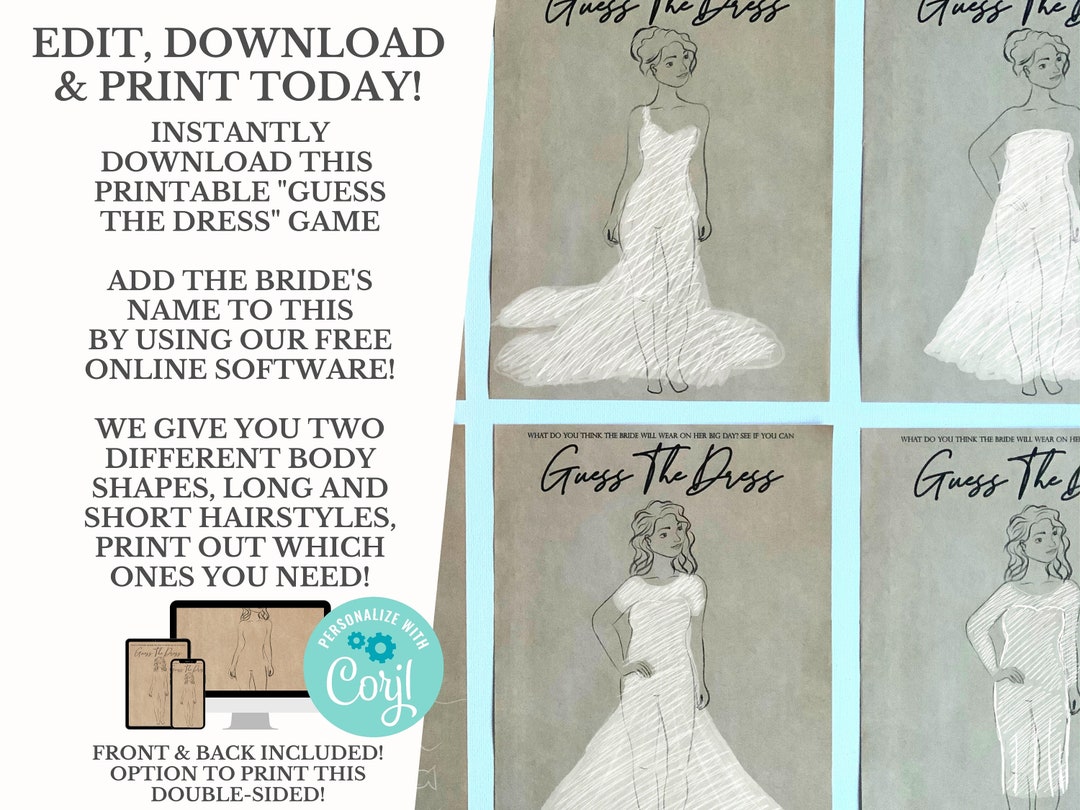 Guess the Dress Printable Bridal Shower Games . Bridal Shower Games . Unique Bridal Shower Game ...