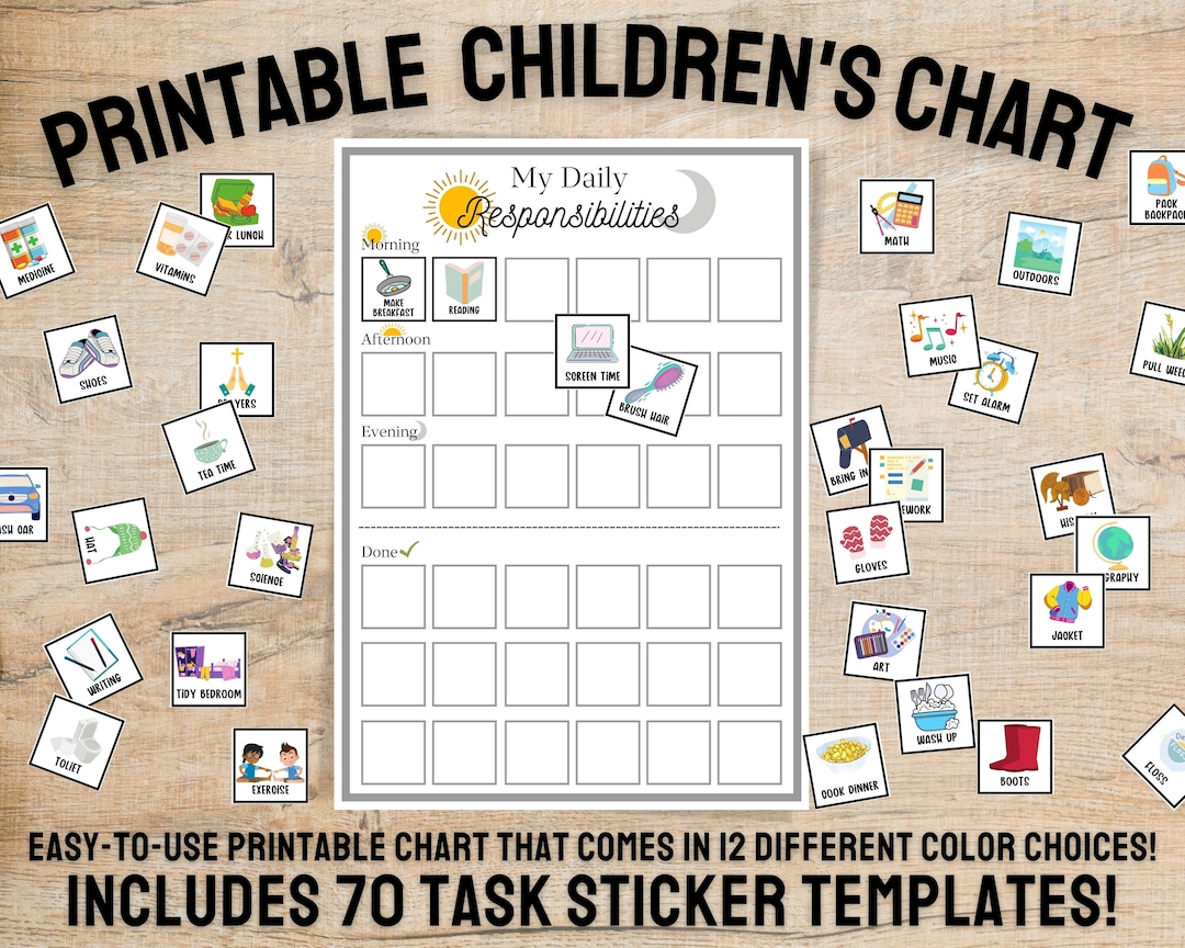 Kids Daily Responsibilities Chart, Chore Chart, Printable Daily Routine ...