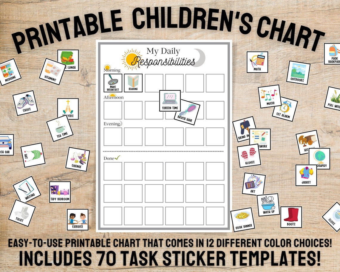Kids Daily Responsibilities Chart Chore Chart Printable - Etsy