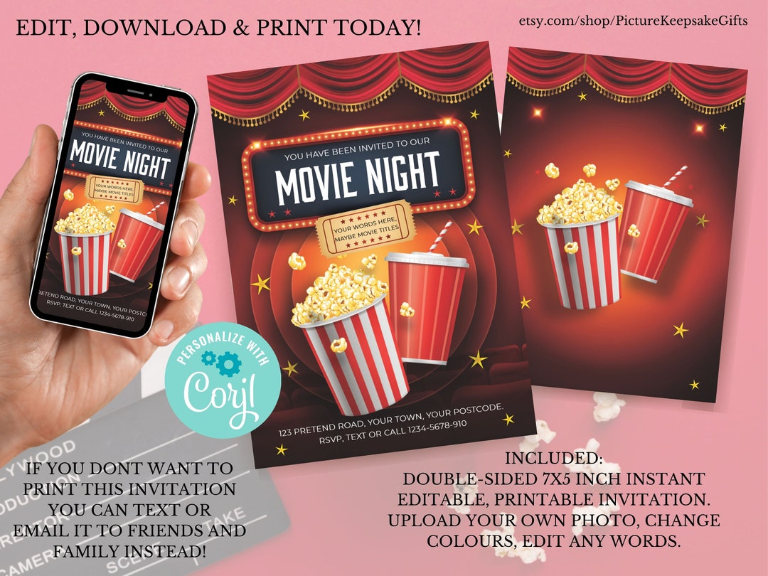 Editable Movie Ticket Birthday Invitation, Movie Party Ticket, Movie ...