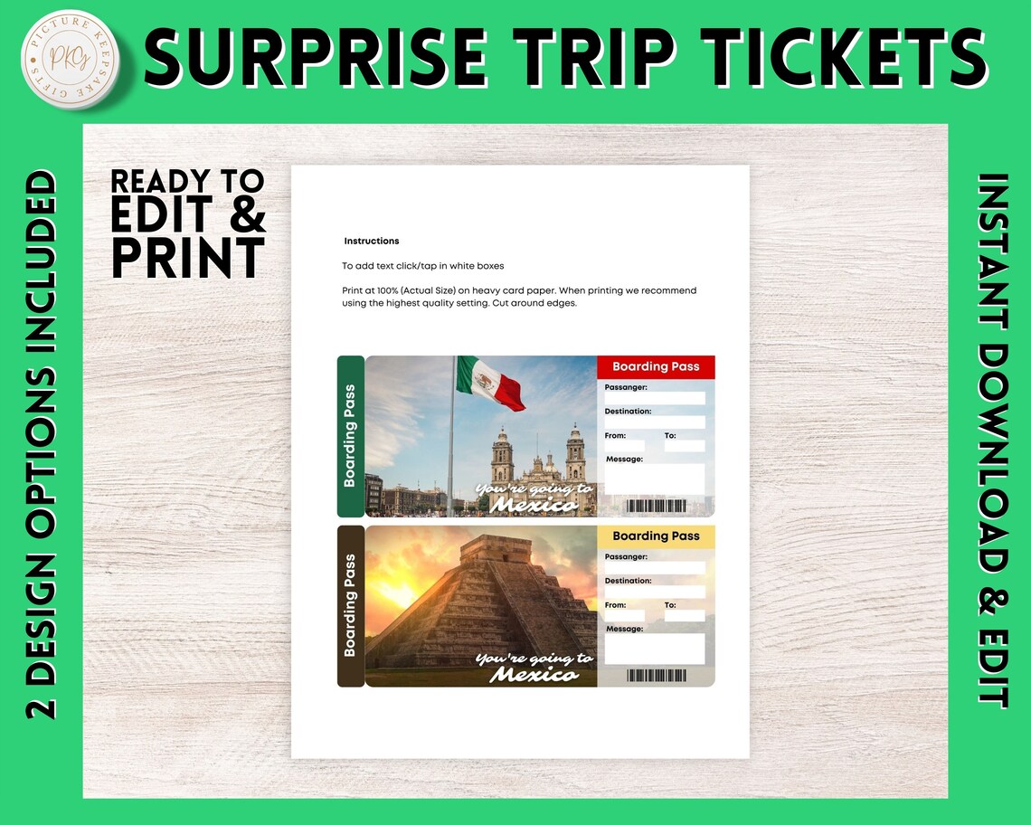 Printable MEXICO Surprise Gift Ticket MEXICO Printable - Etsy UK