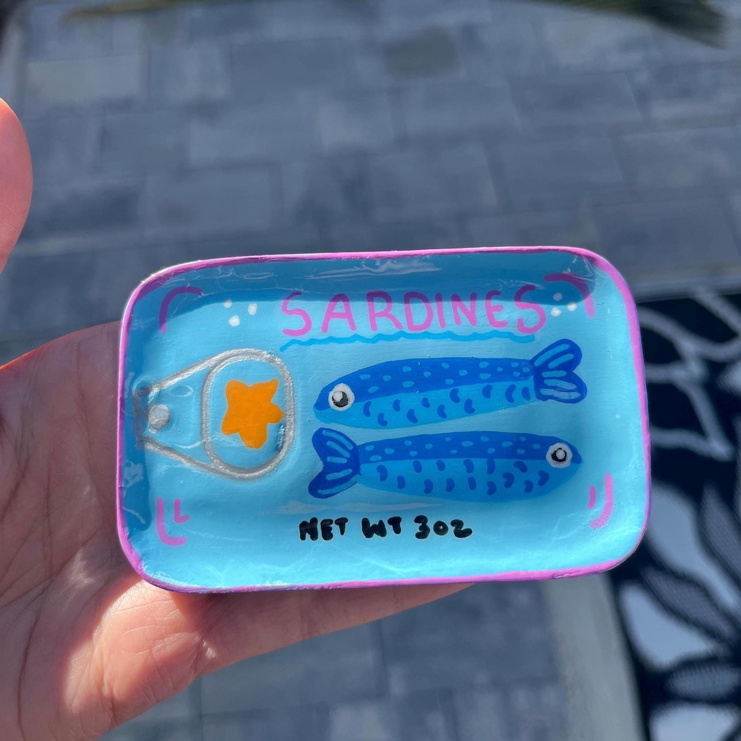 Handmade Sardine Trinket Dish, Hand Painted Jewelry Tray, Air Clay Ring ...